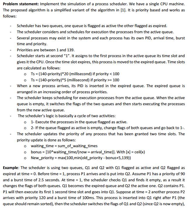 Problem statement: Implement the simulation of a | Chegg.com