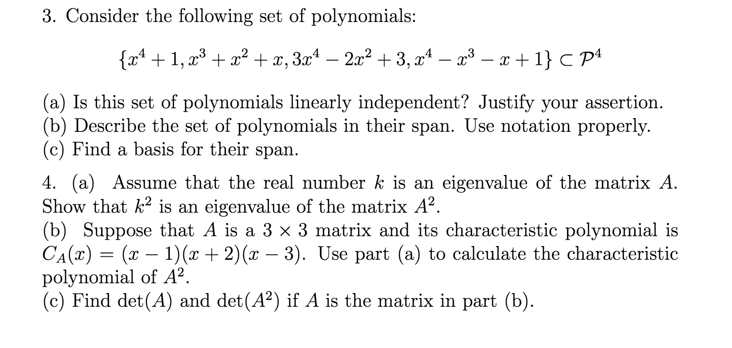 Solved 3. Consider the following set of polynomials: | Chegg.com