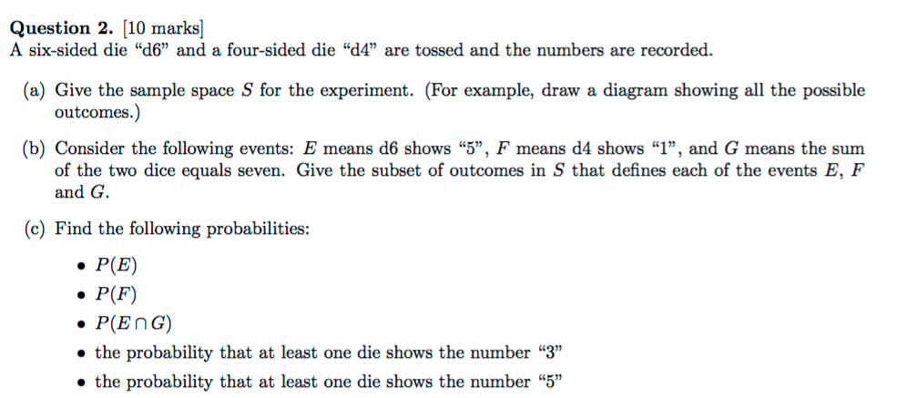 Solved A six-sided die "d6" and a four-sided die "d4" are | Chegg.com