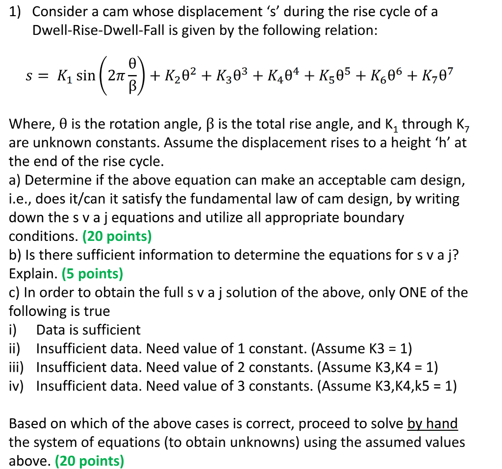Solved 1) Consider a cam whose displacement 's' during the | Chegg.com