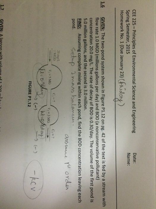 Solved 1.6 GIVEN: The two-pond system shown in Figure P1.12 | Chegg.com Solved 1.6 GIVEN: The two-pond system shown in Figure P1.12 | Chegg.com