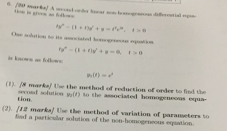 Solved A Second Order Linear Non Homogeneous Differential