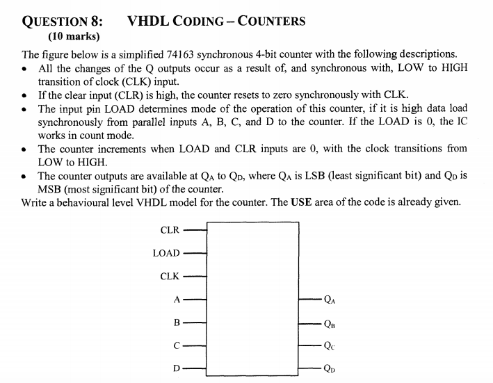 QUESTION 8: VHDL CoDING- CoUNTERS (10 marks) The | Chegg.com