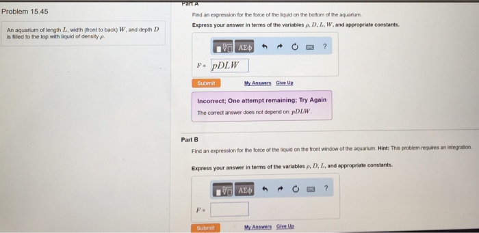 Solved An equation of length L, width (front to back)W, and | Chegg.com