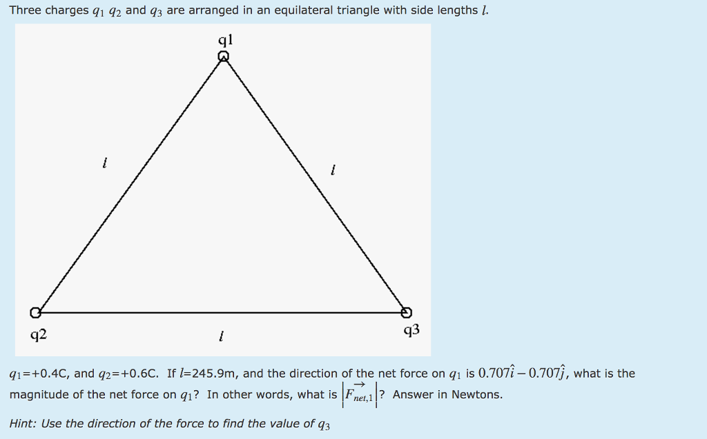 Solved Three charges q_1 q_2 and are arranged in an | Chegg.com