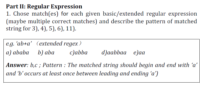 Solved Part II: Regular Expression 1. Chose match(es) for | Chegg.com