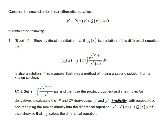 Solved Consider the second order linear differential | Chegg.com