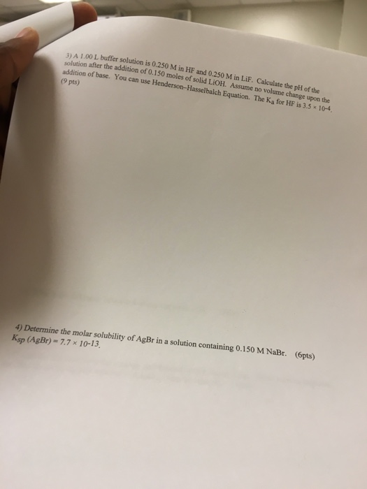 Solved A 1.00 L buffer solution is 0.250 M in HF and 0.250 M | Chegg.com