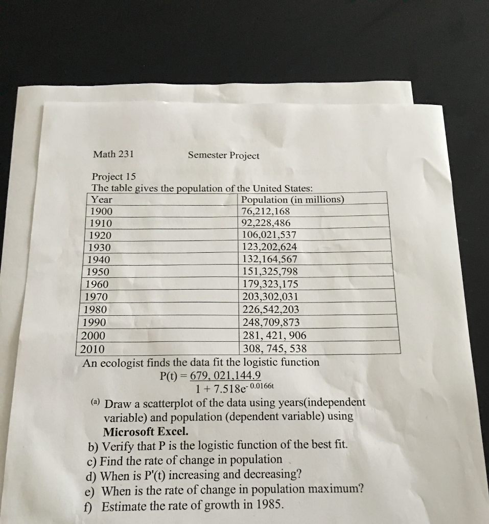 Math 231 Semester Project Project 15 The table gives | Chegg.com