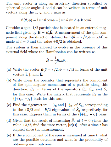 Solved The unit vector n along an arbitrary direction | Chegg.com