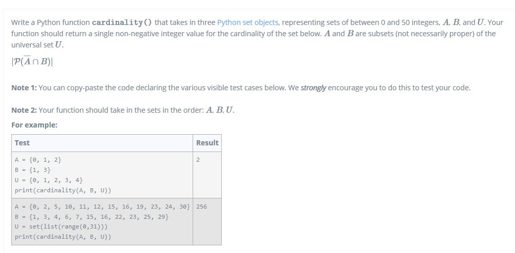 Solved Write a Python function cardinality) that takes in | Chegg.com