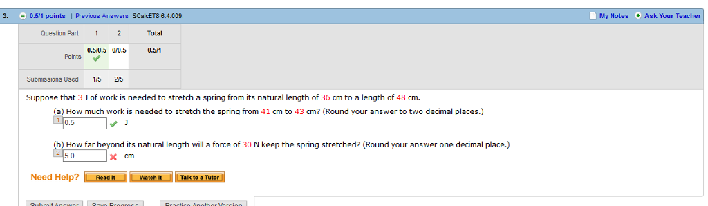 Solved 3. 0.5/1 points Previous Answers SCalcET8 6.4.009 My | Chegg.com