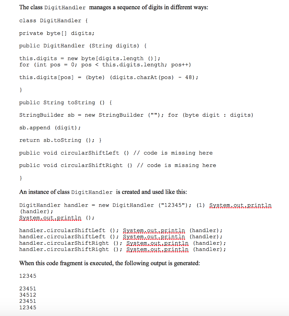 Solved The class DigitHandler manages a sequence of digits | Chegg.com