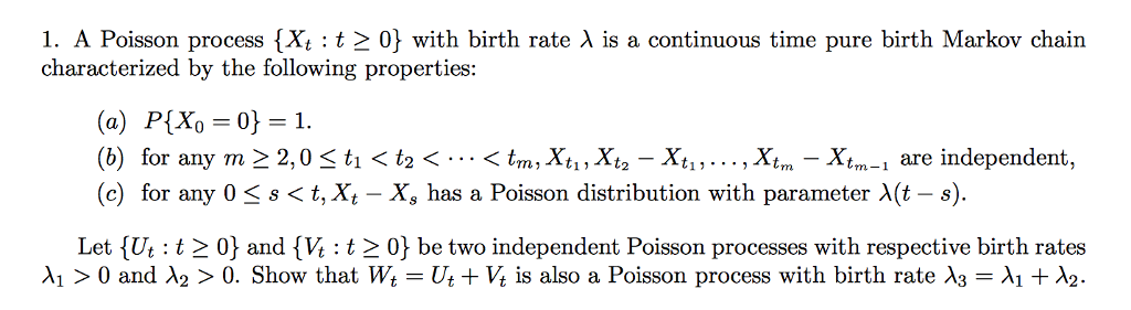 Solved A Poisson process {X_t : t greaterthanorequalto 0} | Chegg.com