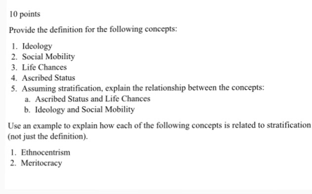 Solved Provide the definition for the following concepts: 1. | Chegg.com