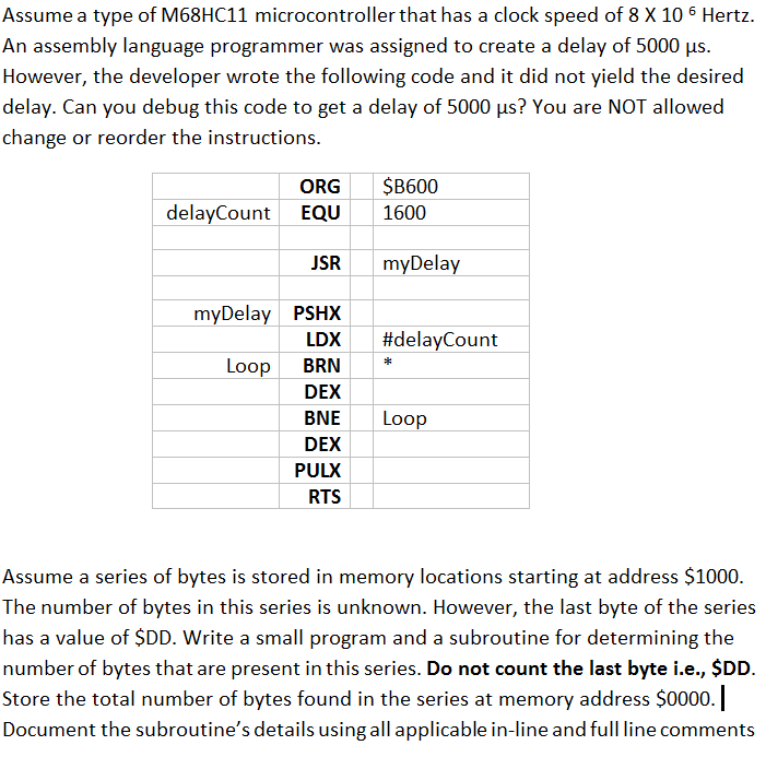 Assume a type of M68HC11 microcontroller that has a | Chegg.com