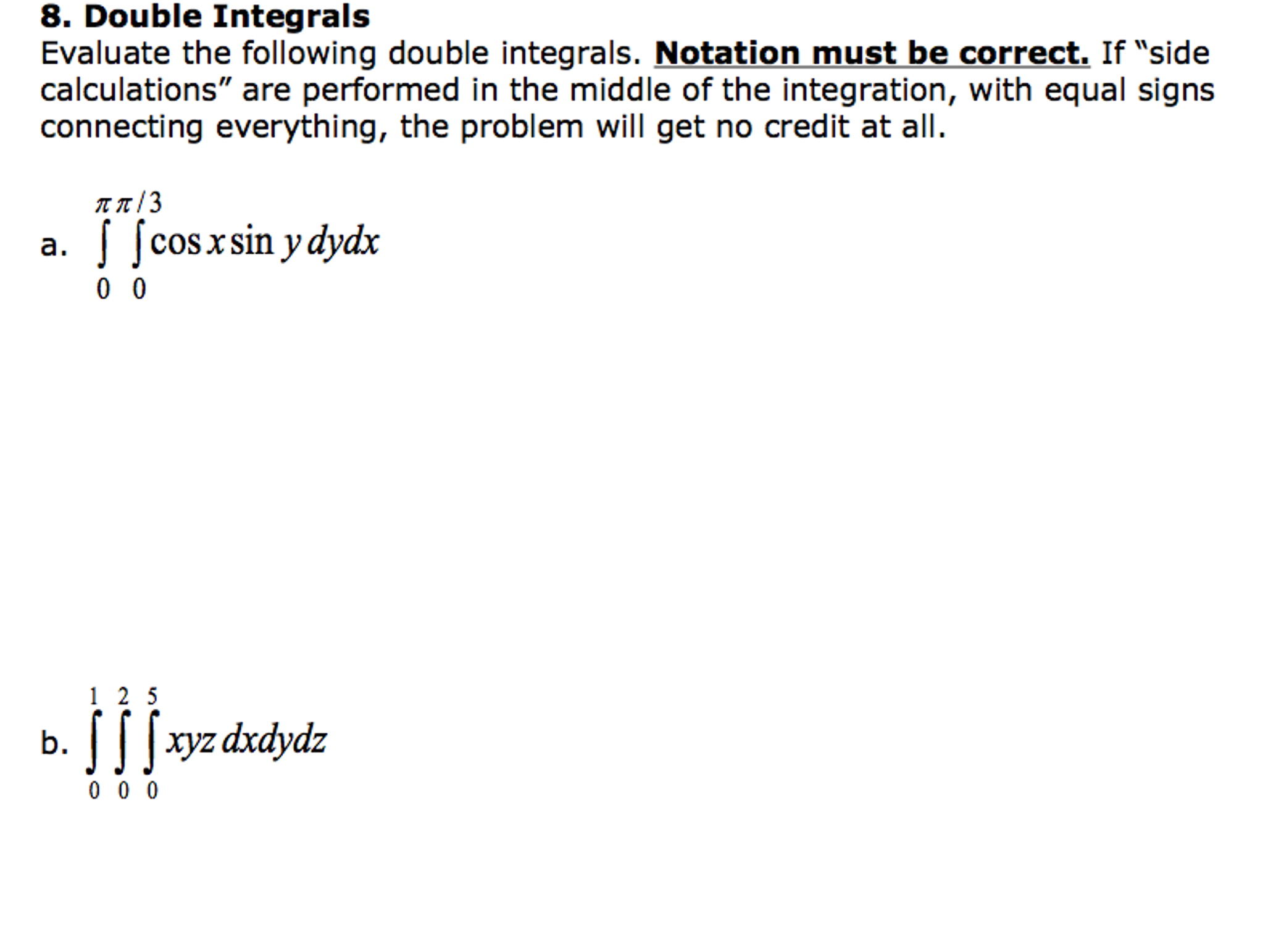 Solved Double Integrals Evaluate the following double | Chegg.com
