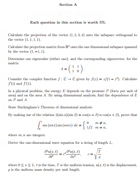 Solved Calculate the projection of the vector (1, 2, 3, 4) | Chegg.com