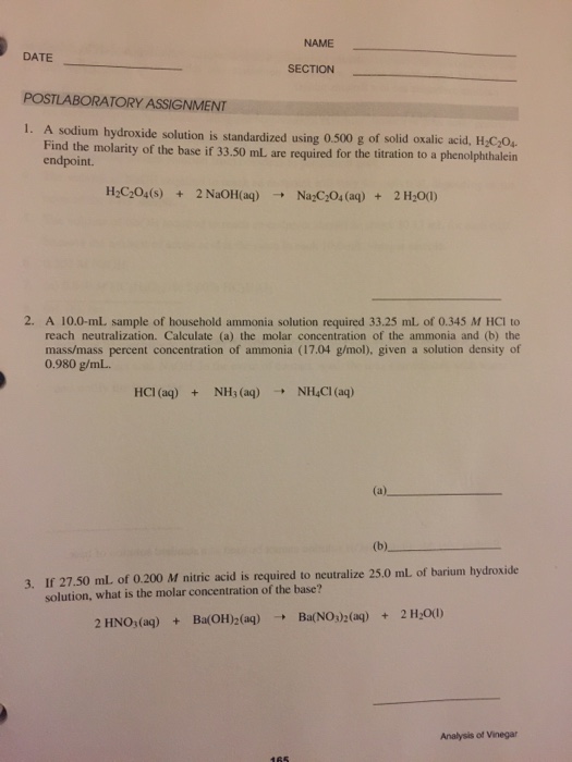 Solved NAME DATE SECTION PoS POSTLABORATORY ASSIGNMENT I. A | Chegg.com