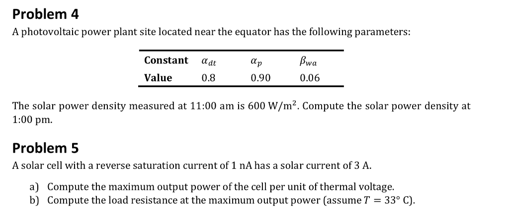 Solved Problem 4 A photovoltaic power plant site located | Chegg.com