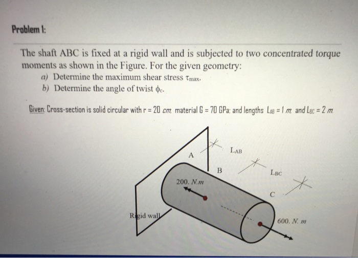 Solved The shaft ABC is fixed at a rigid wall and is | Chegg.com