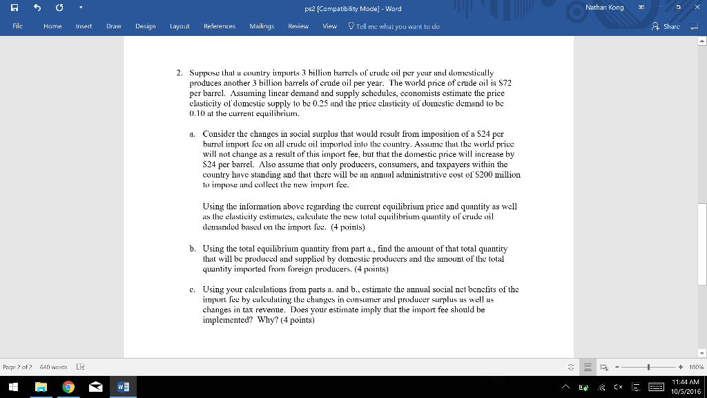 Solved Suppose that a country imports 3 billion barrels of | Chegg.com