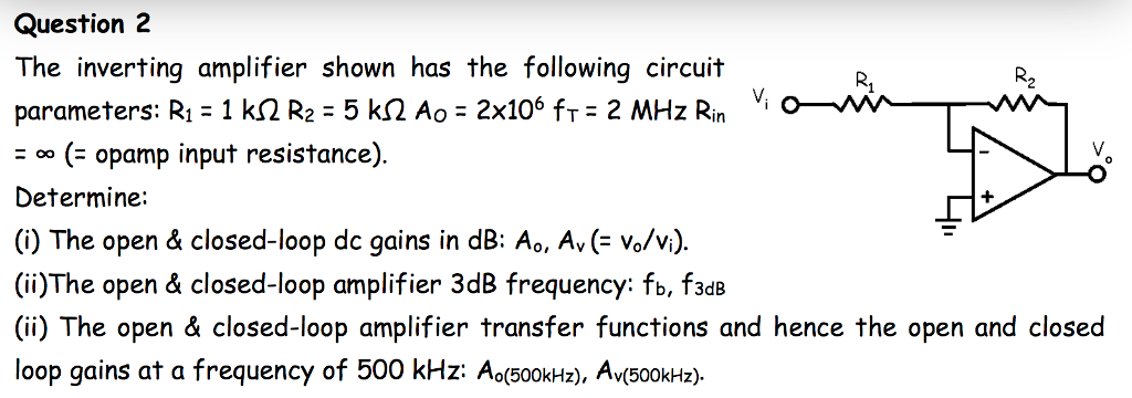 Solved Question 2 The inverting amplifier shown has the | Chegg.com