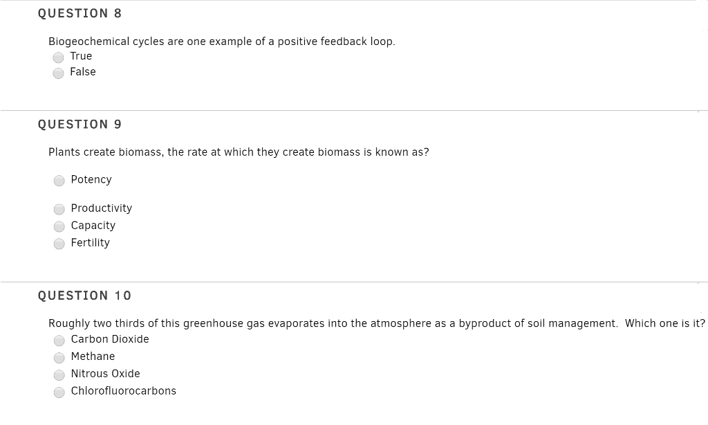 Solved Biogeochemical cycles are one example of a positive | Chegg.com