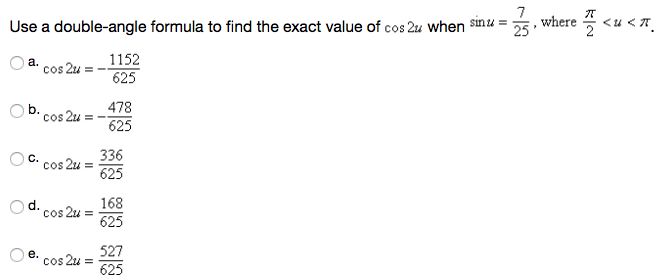Solved Use a double-angle formula to Find the exact value of | Chegg.com