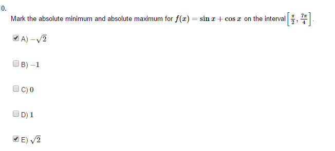 Solved Mark the absolute minimum and absolute maximum for | Chegg.com
