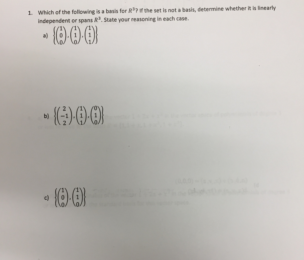 Solved Which of the following is a basis for R^3? If the set | Chegg.com