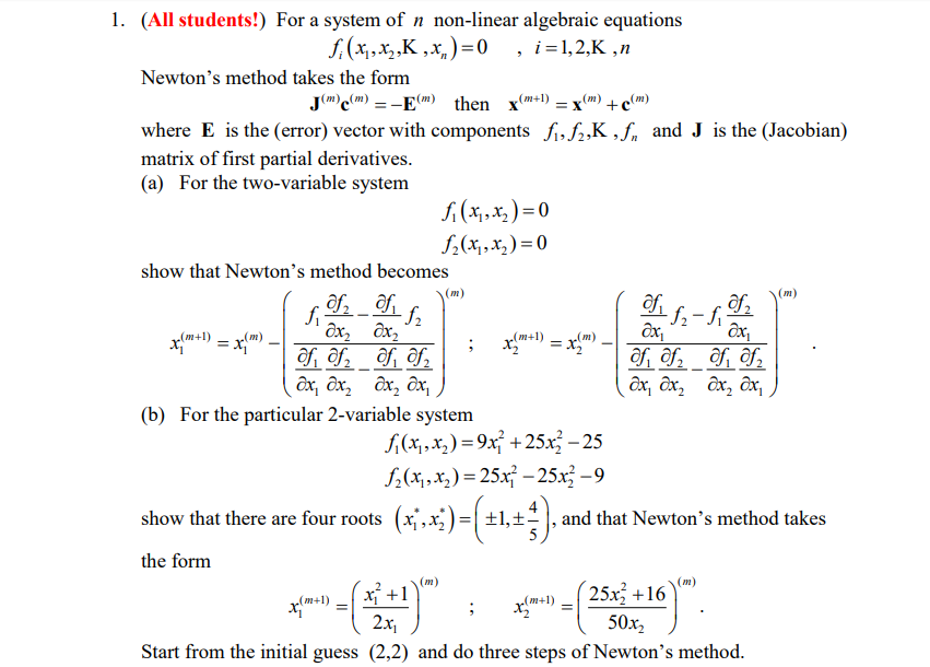 1. (All students!) For a system of n non-linear | Chegg.com