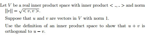 Solved Let V be a real inner product space with inner | Chegg.com
