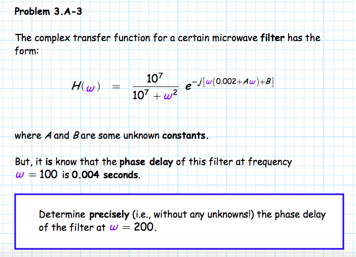 Solved Problem 3.A-3 The complex transfer function for a | Chegg.com