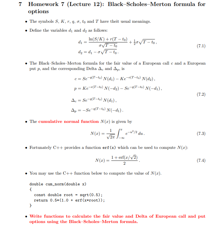 7 Homework 7 (Lecture 12): Black-Scholes-Merton | Chegg.com