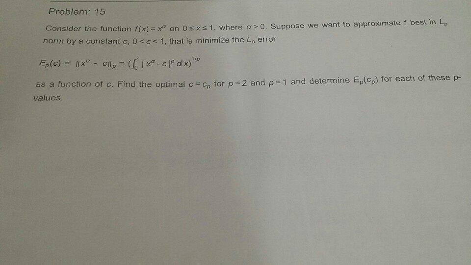 Solved Problem: 15 Consider the function f(x)-Xa on 0 x 1, | Chegg.com