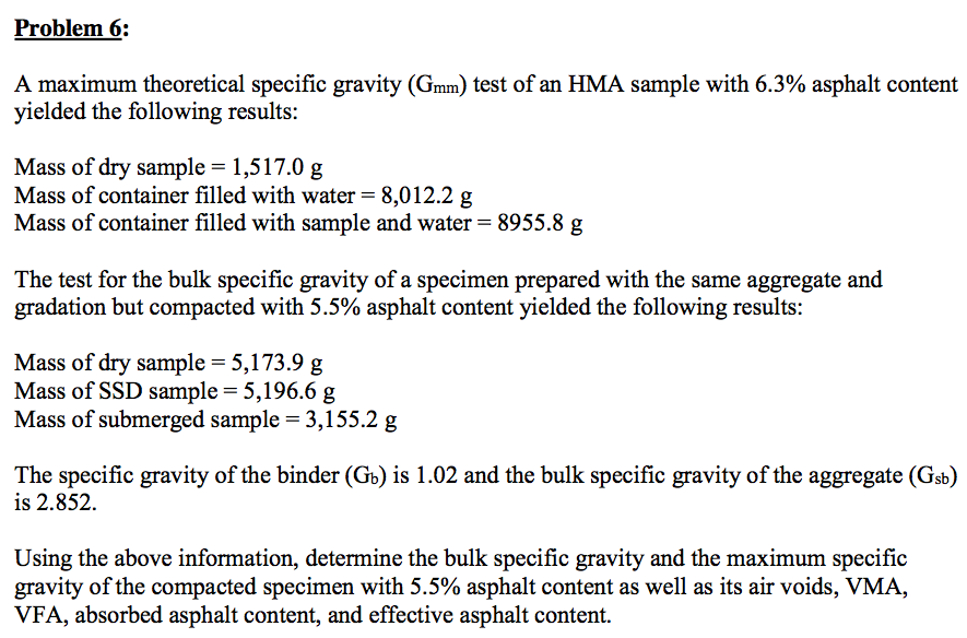 Solved A Maximum Theoretical Specific Gravity G Mm Test Of