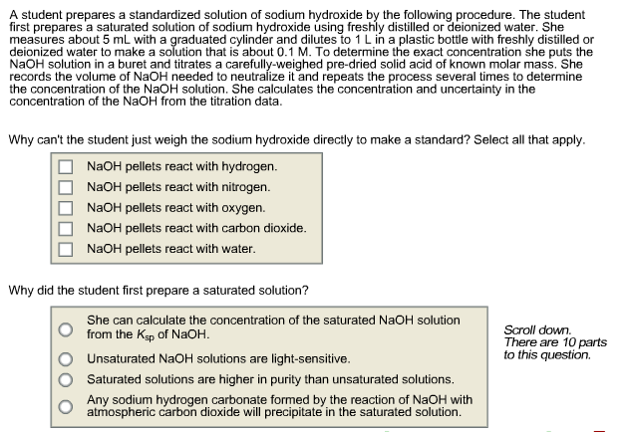 Solved A student prepares a standardized solution of sodium | Chegg.com