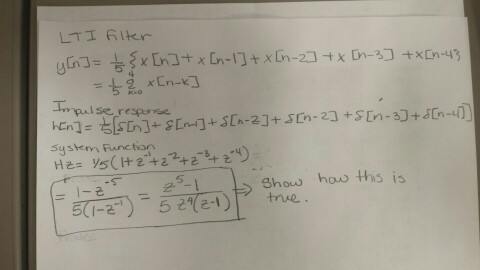 Solved LTI filter y [n]= 1/5 { x [n]+ x [n - 1]+ x [n - 2]x | Chegg.com