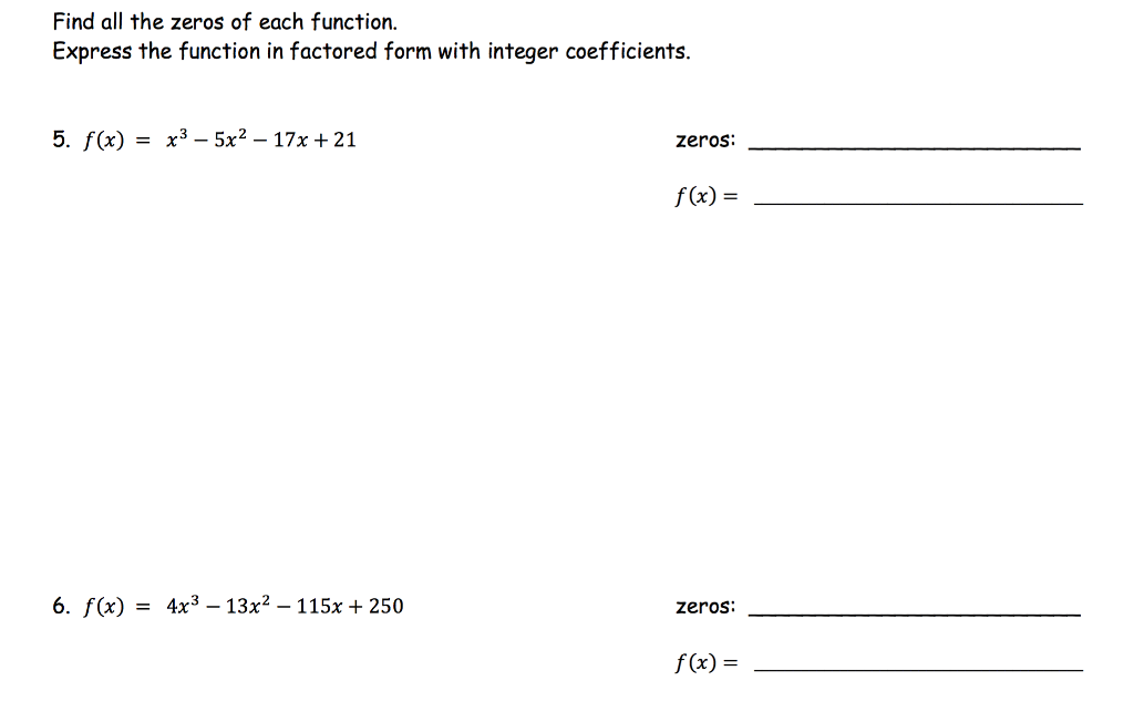 Solved Find all the zeros of each function Express the | Chegg.com