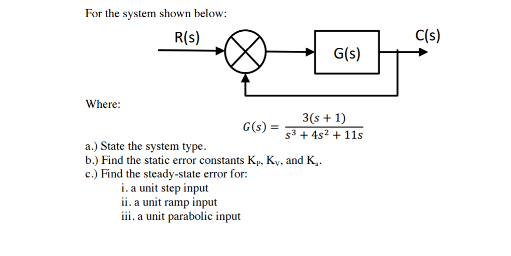 Solved For the system shown below: Where: G (s) = 3 (s + | Chegg.com