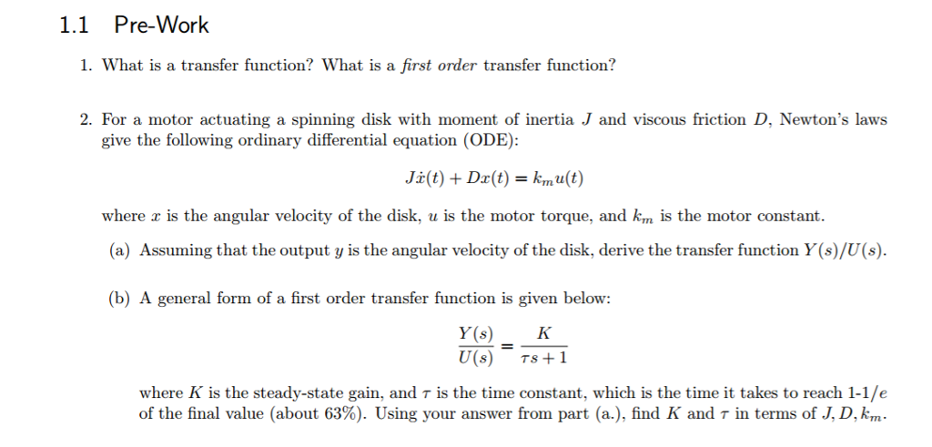 Solved What is a transfer function? What is a first order | Chegg.com