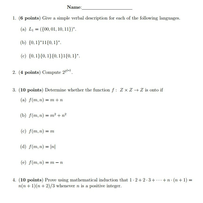 Solved Name: 1. (6 points) Give a simple verbal description | Chegg.com