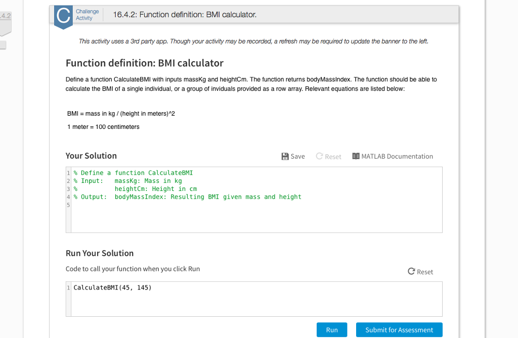 Solved 4.2 Challenge 16.4.2: Function definition: BMI | Chegg.com