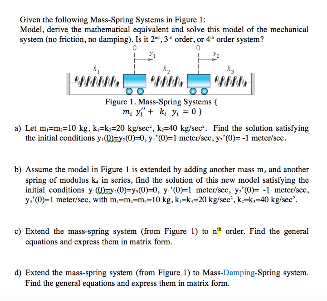 Given the following Mass-Spring Systems in Figure 1: | Chegg.com