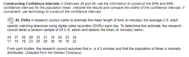 Solved Constructing Confidence Intervals In Exercises 45 and | Chegg.com