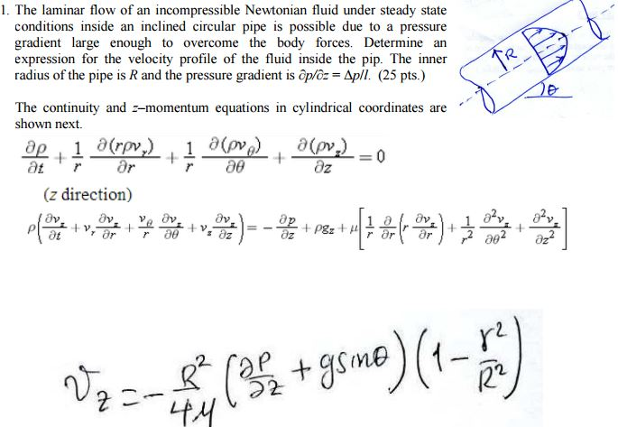 Solved The laminar flow of an incompressible Newtonian fluid | Chegg.com