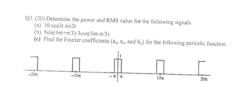Solved Q3.(20) Determine the power and RMS value for the | Chegg.com
