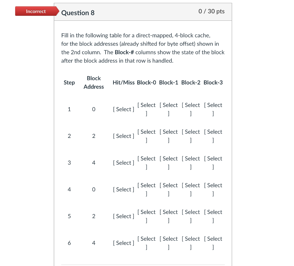 Solved Incorrect Question 8 0 30 pts Fill in the following | Chegg.com