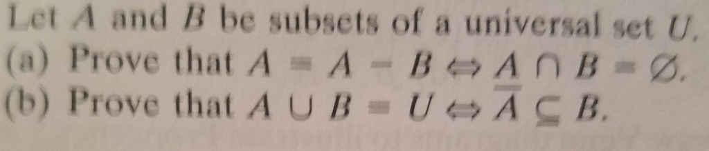 Solved Let A and B be subsets of a universal set U. Prove | Chegg.com